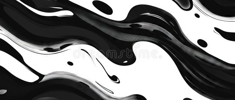 Bold Black Ink Patterns with Smooth Curves on a White Background Create ...
