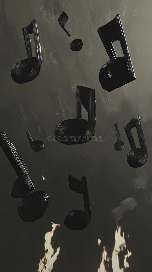 Bold Black Musical Notes with Abstract Flaming Elements Stock ...