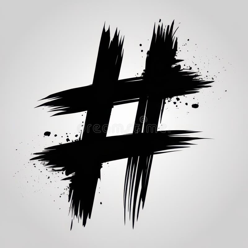 Bold Black Paint Stroke Hashtag Symbol on a Light Background. Stock ...