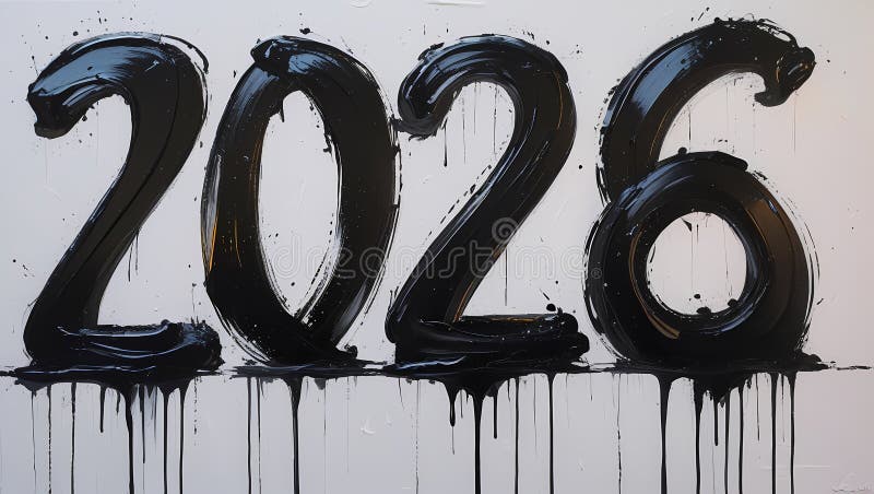 Bold Black Painted 2026 Year Number on White Background for Future ...