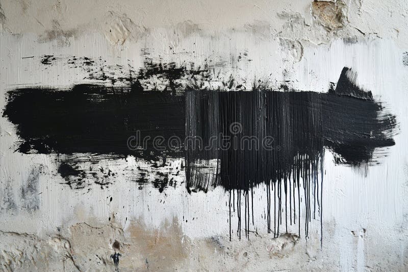 A Bold, Black Rectangular Brush Stroke on a Concrete Wall, Symbolizing ...