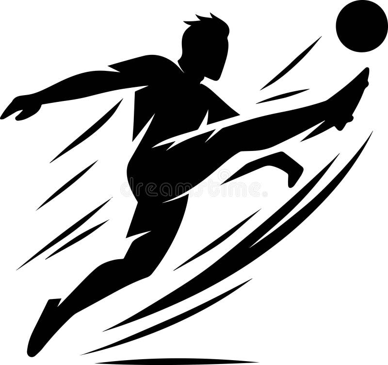 Silhouette of Soccer Player Performing High Kick Intense Vector ...
