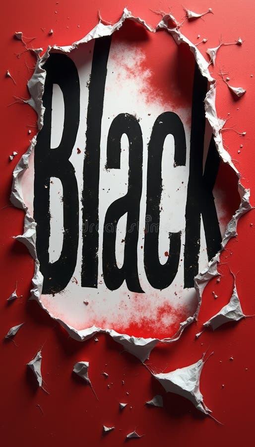 Bold Black Text Breaking through a Torn Red Background Stock Image ...