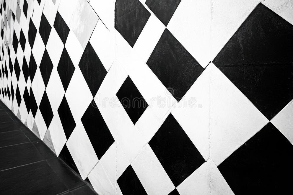 Bold Black and White Diagonal Stripes and Checkerboard Pattern Create ...