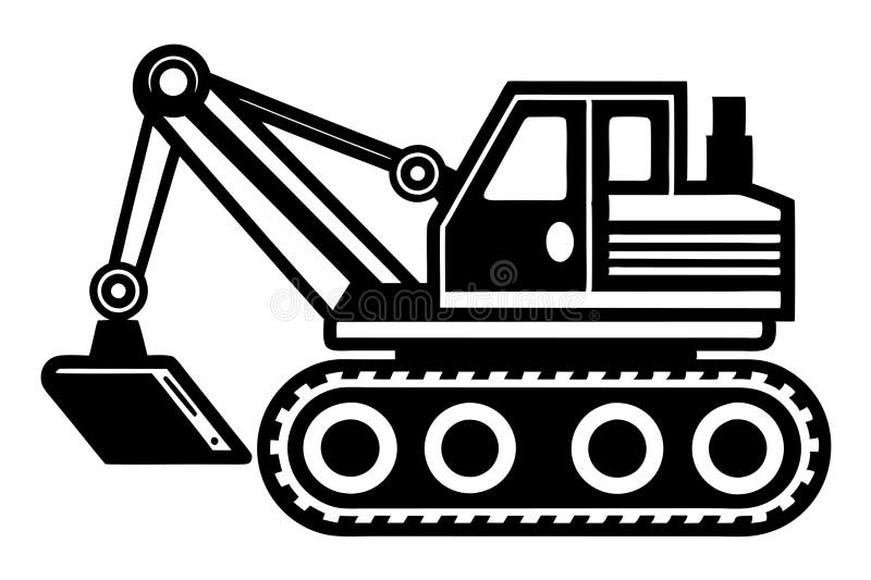 Simple Black and White Illustration of a Construction Excavator Stock ...