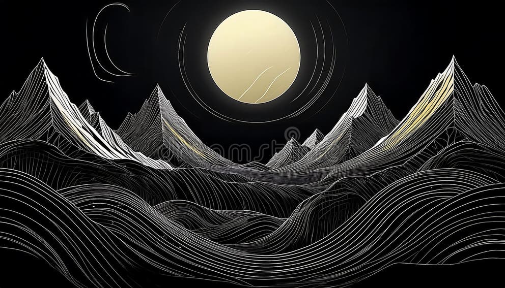103 Black White Line Art Mountain Sun Stock Photos - Free & Royalty ...