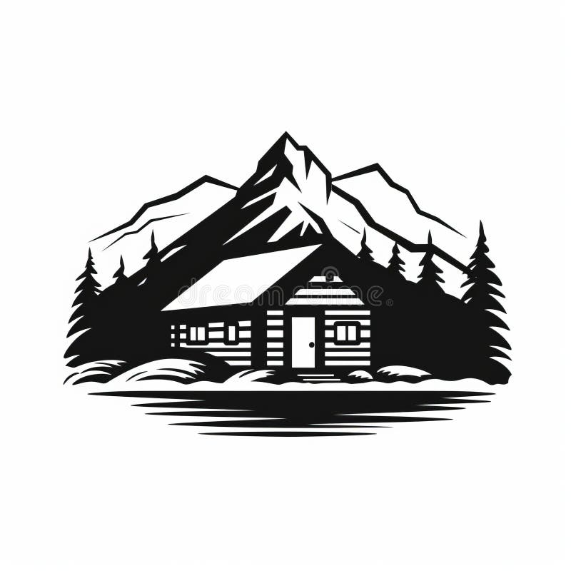 Bold Black and White Silhouette of a Log Cabin Over a Mountain Stock ... Bold Black and White Silhouette of a Log Cabin Over a Mountain Stock ...