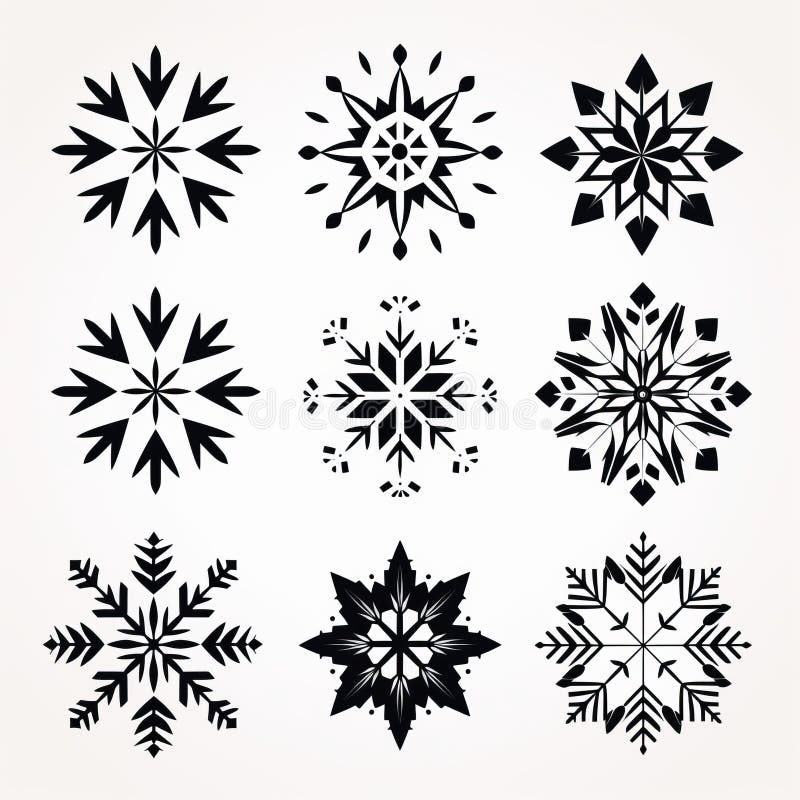 Bold Black and White Snowflake Vector Art Set Stock Illustration ...