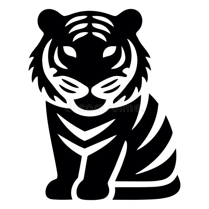 Bold Black and White Tiger Silhouette Vector Isolated on White ...