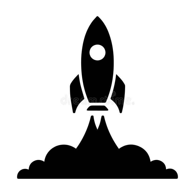 A Bold Black-and-white Vector Silhouette of a Rocket Launching into ...
