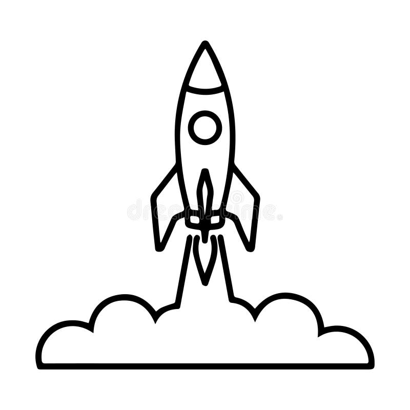 A Bold Black-and-white Vector Silhouette of a Rocket Launching into ...