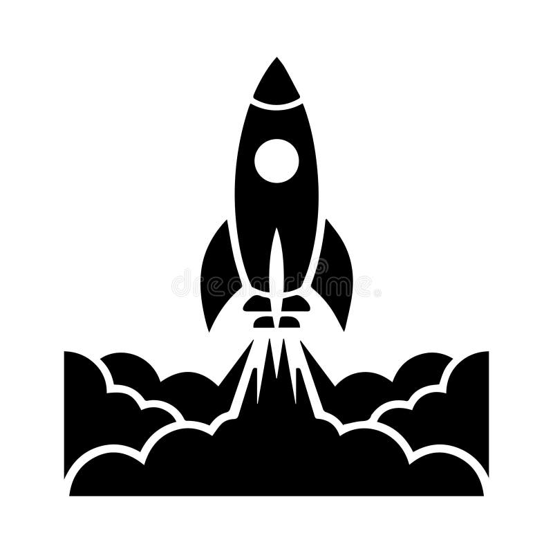 A Bold Black-and-white Vector Silhouette of a Rocket Launching into ...