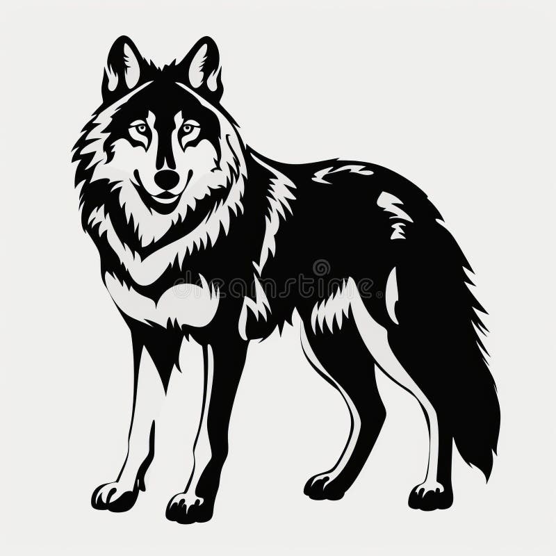 Bold Black and White Wolf Design - Chiaroscuro Style Stock Illustration ...