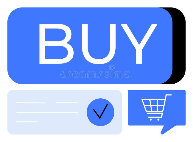 E-commerce Button Design with Blue BUY Text, Shopping Cart, and ...