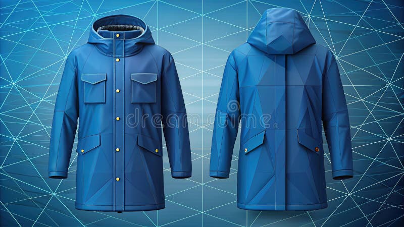 Bold Blue Parka with Regular Fit a Stylish Geometric Design Mockup ...