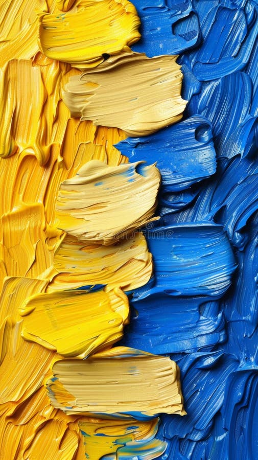 An Abstract Expression of Creativity with Blue and Yellow Oil Paint ...