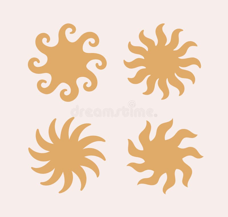 Bold Bohemian Sun Abstract Shapes with Curly Rays. Cute Boho Star ...