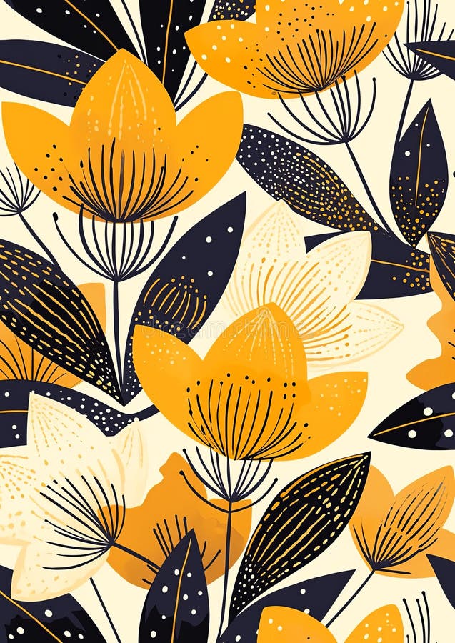 Bold Botanical Patterns in Mustard and Black Create a Striking Visual ...