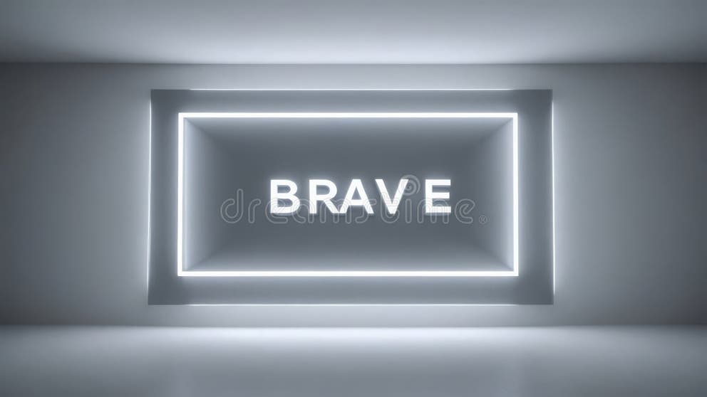 Bold "Brave" in Illuminated Frame, Embodying Strength and Elegance ...