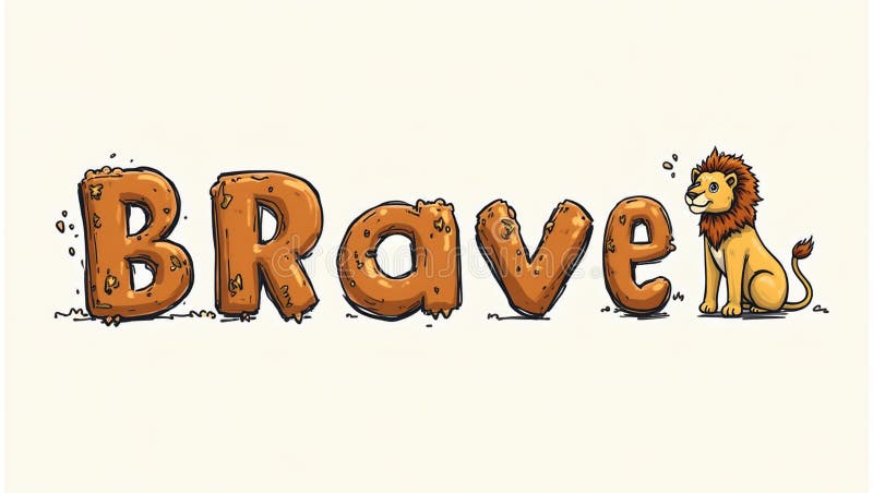 Bold BRAVE Text with Lion Sketch for Courage Stock Illustration ...