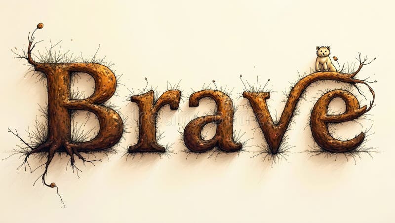 Bold BRAVE Text with Lion Sketch for Courage Stock Illustration ...