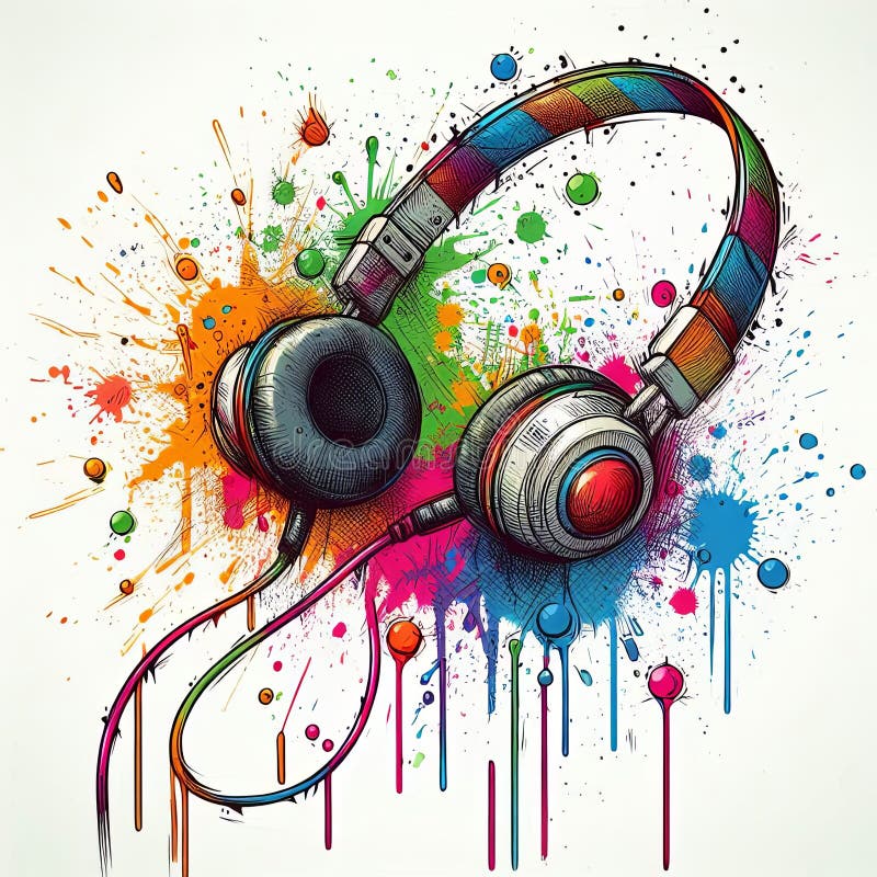 Bold and Bright Headphones Artwork Stock Illustration - Illustration of ...