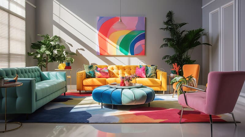 Bold and Bright Living Room Decor for Vibrant Interiors. Generative Ai ...