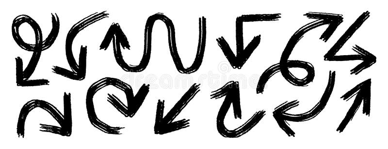 Bold Brush Arrows Set. Marker Hand Drawn Arrows Collection, Doodle ...