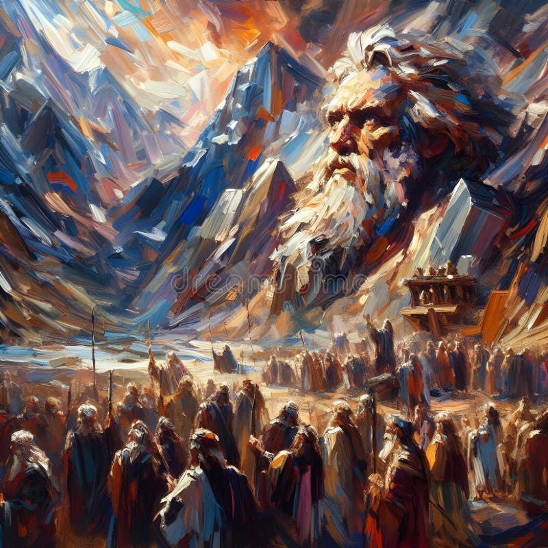 A Bold Brushstroke Oil Painting of Moses and the Tablets Emerge from ...