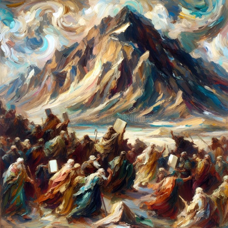 A Bold Brushstroke Oil Painting of Moses and the Tablets Emerge from ...