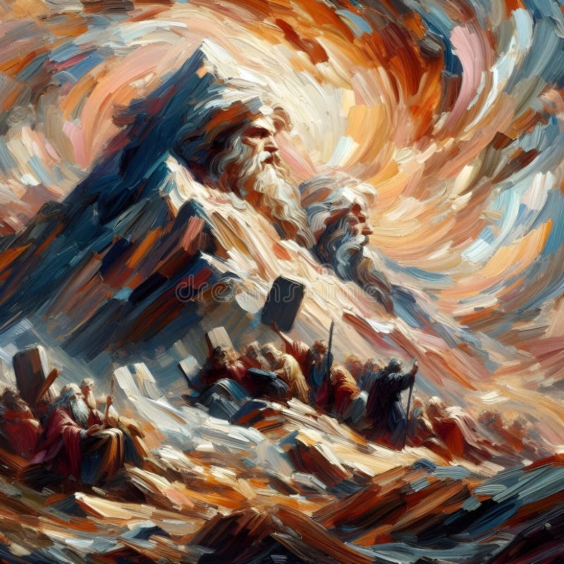A Bold Brushstroke Oil Painting of Moses and the Tablets Emerge from ...