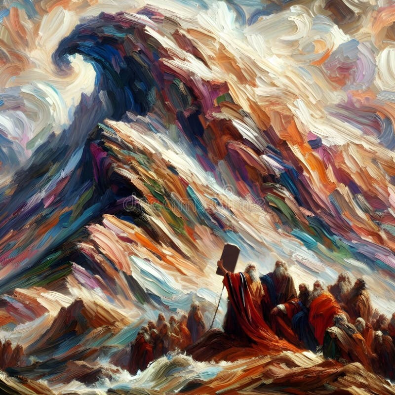 A Bold Brushstroke Oil Painting of Moses and the Tablets Emerge from ...