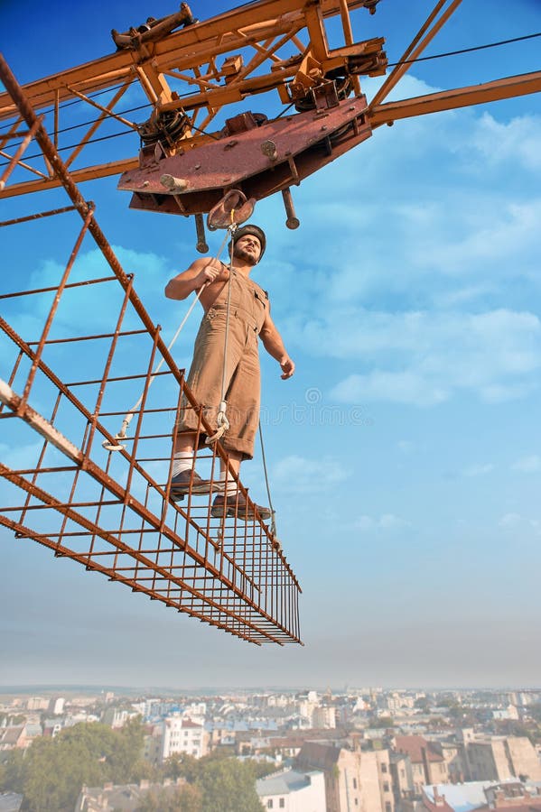 Bold Builder Standing on Construction on High. Stock Photo - Image of ...