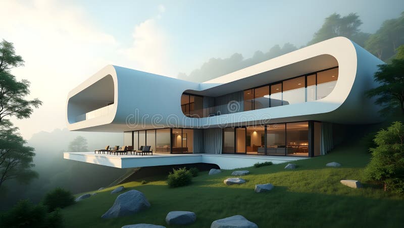 Bold Cantilevered Building Design in a Minimalist Natural Setting Stock ...