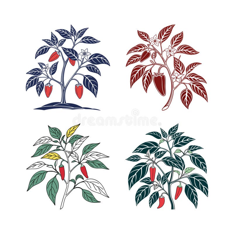 Bold Capsicum Annuum Houseplant Design Stock Vector - Illustration of ...