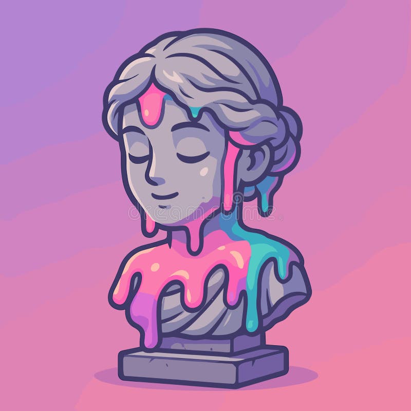 Dripping Paint Statue Vector Colorful Cartoon Bust with Melting Effect ...