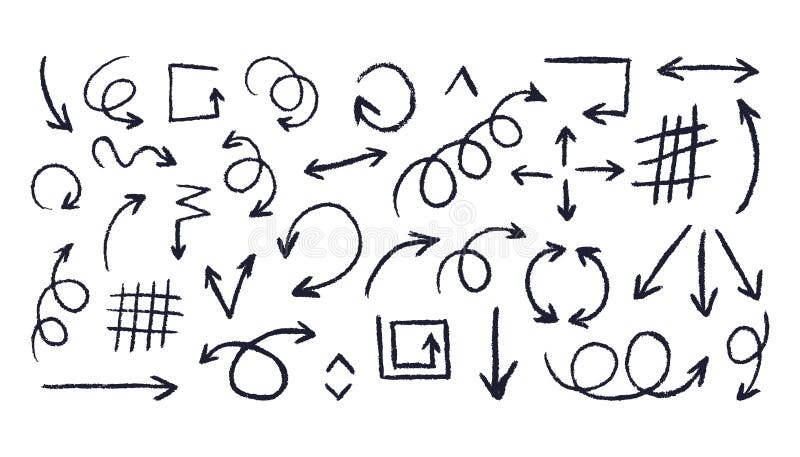 Bold Chalk Arrows. Doodle Arrow Collection, Child Rough Pencil Scribble ...