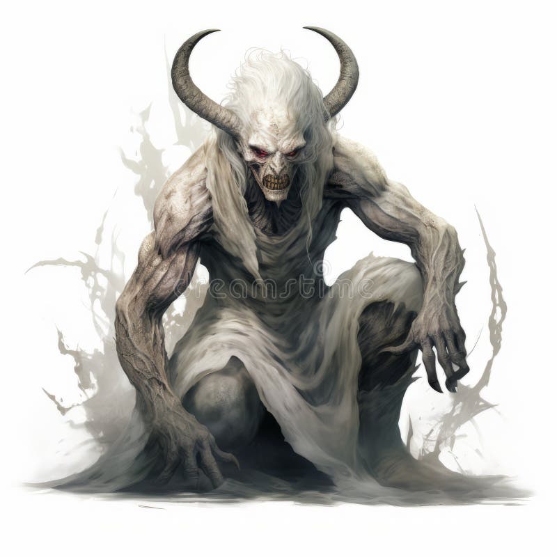 Bold Character Design: a Realistic Demon in White Linen and Horns Stock ...