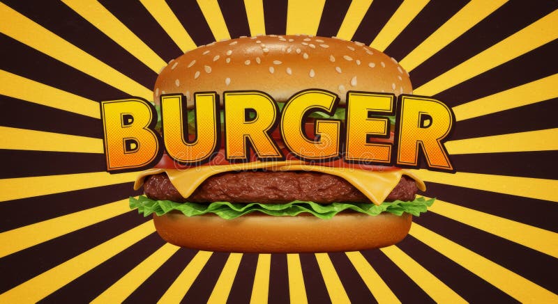 Bold Cheeseburger Illustration with Explosive Typography Design Stock ...