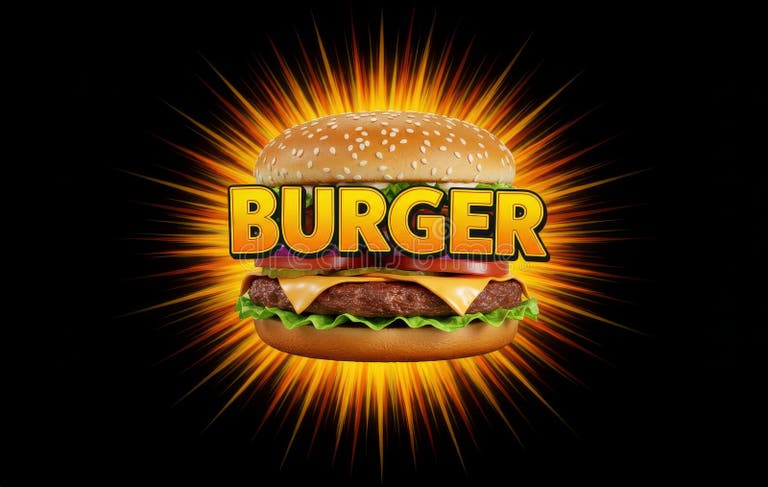 Bold Cheeseburger Illustration with Explosive Typography Design Stock ...
