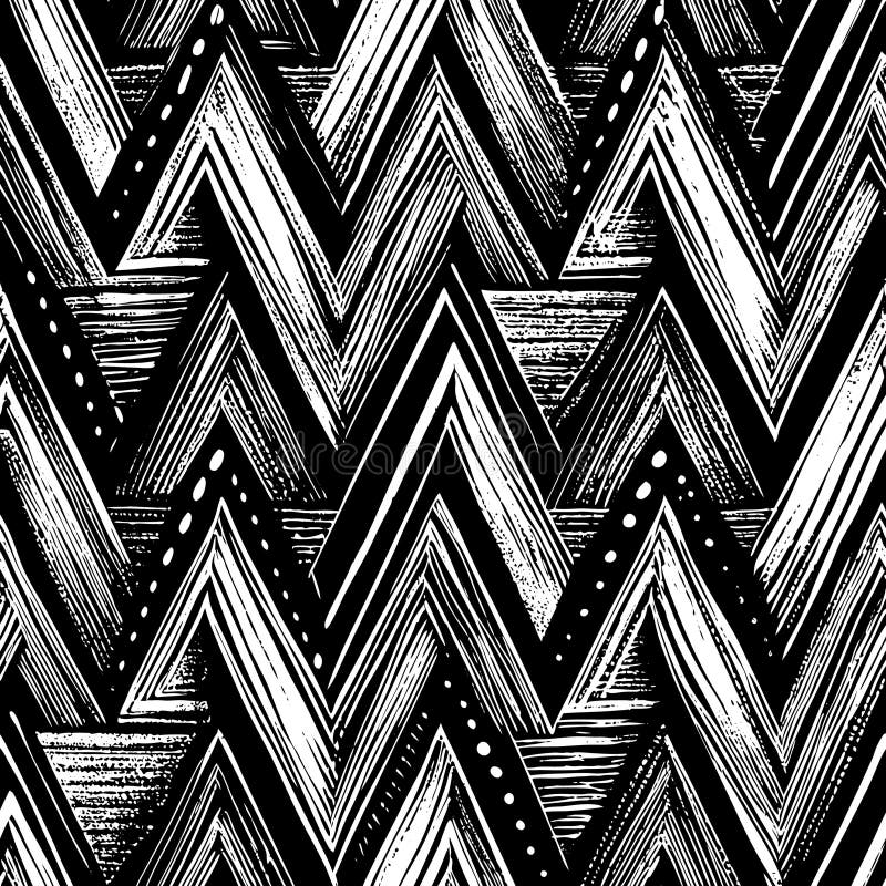 Bold Chevron Pattern in Black and White with Textured Lines and Varying ...