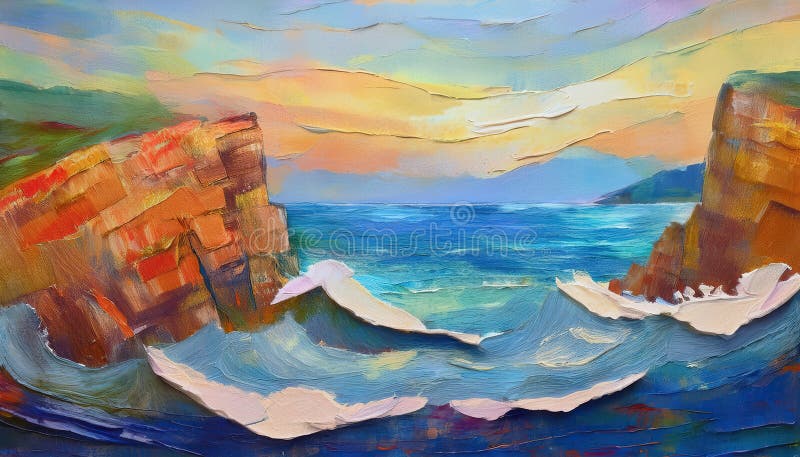 Bold Cliffs Framing a Roaring Blue Sea Stock Illustration ...