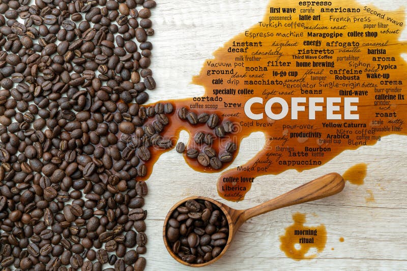 COFFEE word Cloud stock photo. Image of wave, scattered - 369144862