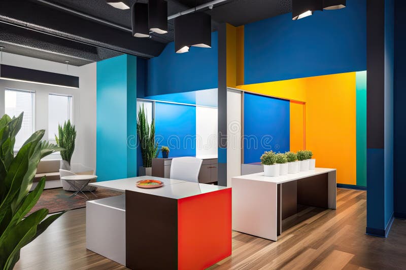 Bold Color Blocks in a Modern and Sleek Office Space Stock Illustration ...