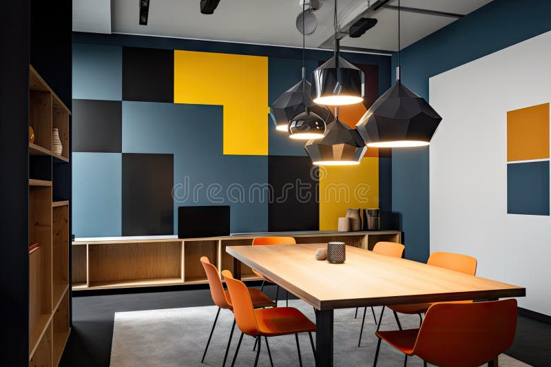Bold Color Blocks in a Modern and Sleek Office Space Stock Illustration ...