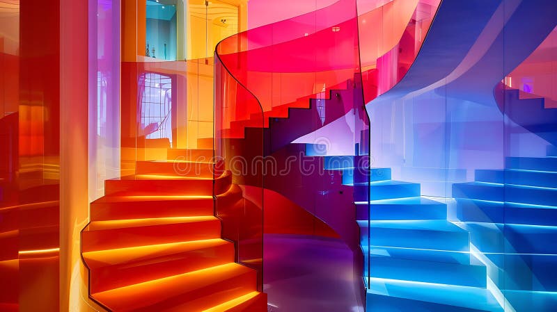 Bold Colored Staircase with Unique Light Patterns Stock Illustration ...