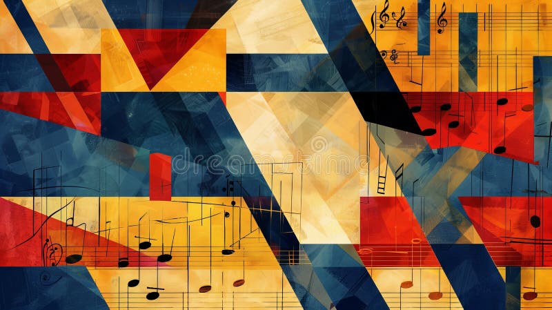 A Bold, Colorful Background with Abstract Shapes and Sheet Music Notes ...