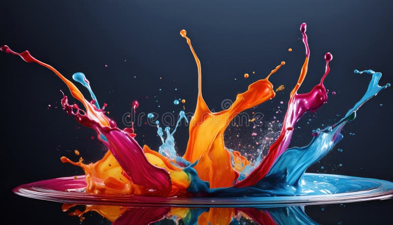 Bold Colorful Paint Splashing Vividly on a Black Background Creating ...