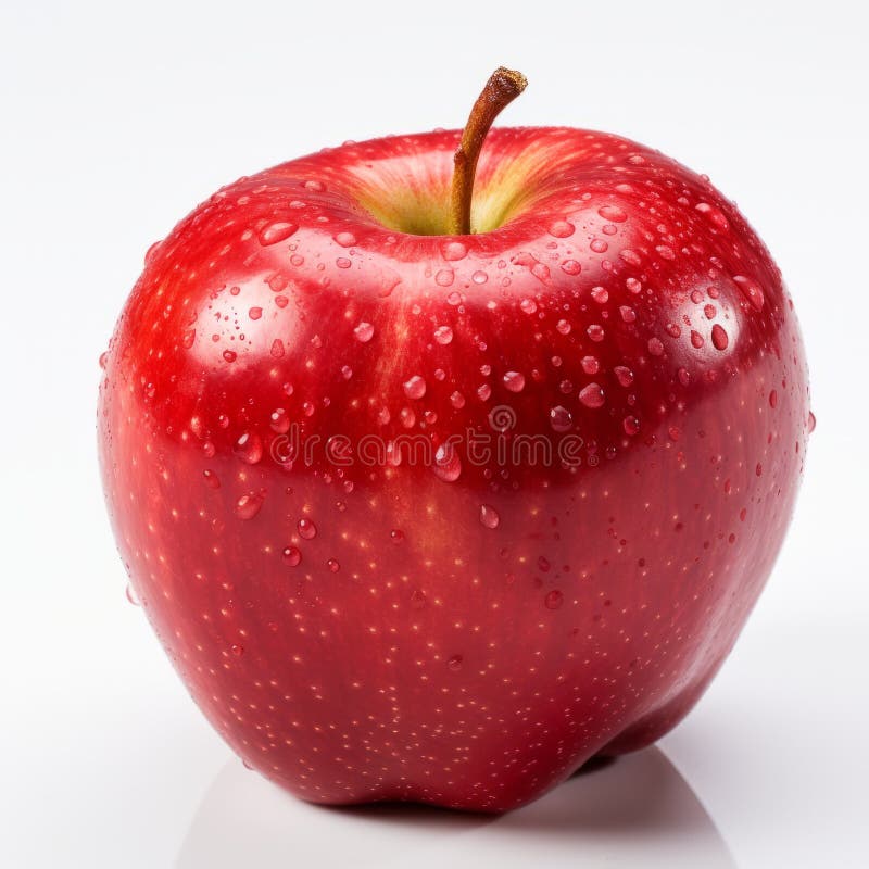 Bold Colorism: Red Apple with Water Drops on White Background Stock ...