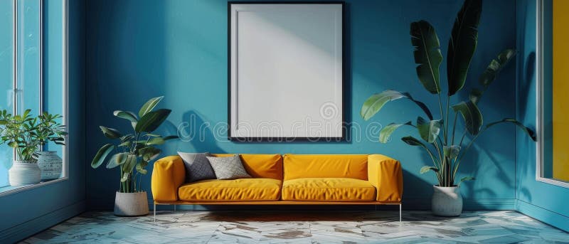 Bold Colors 3d Render Living Room Frame Stock Illustration ...